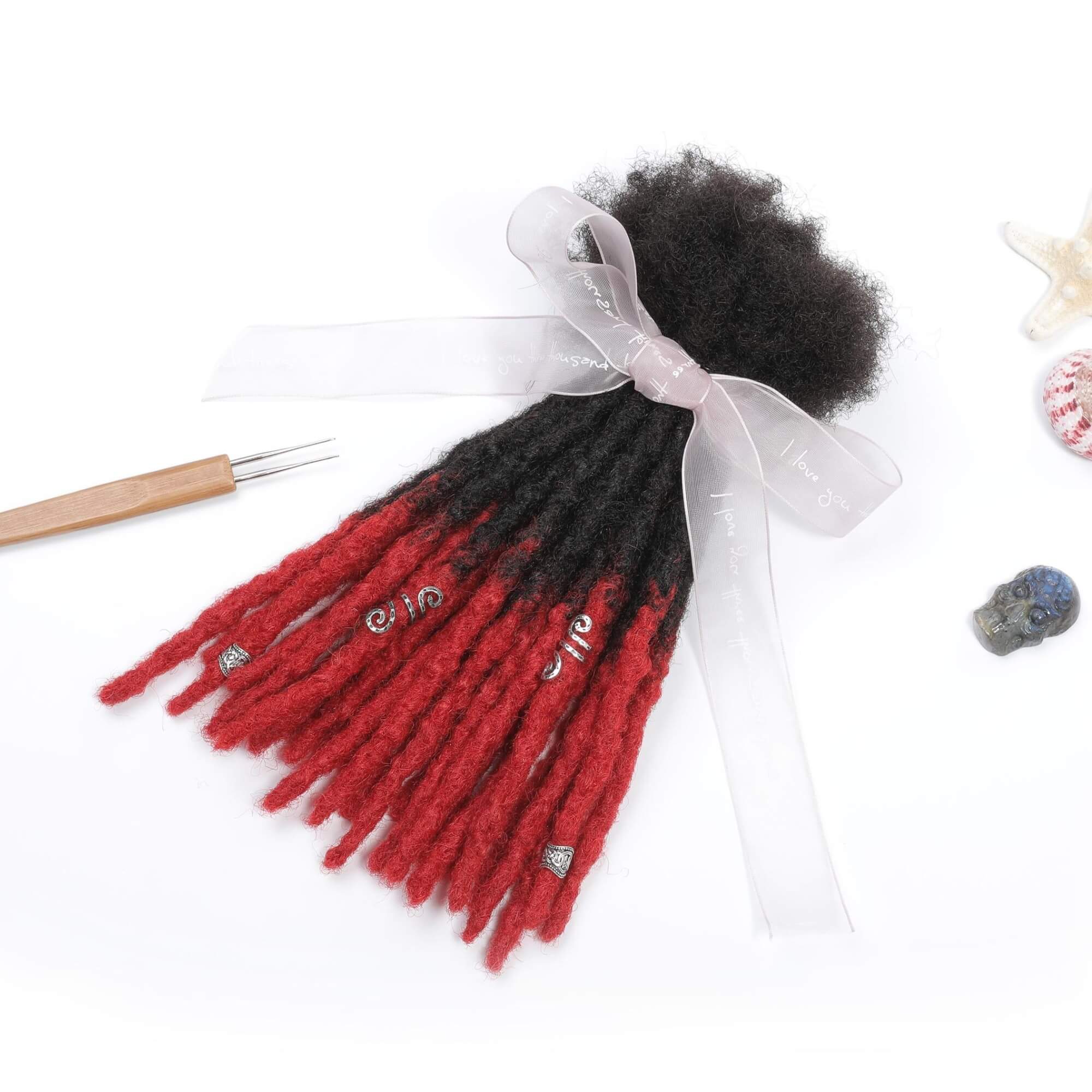 Ombre T1B/Red Tips Anwi Textured Human Hair Loc Extensions – D.E