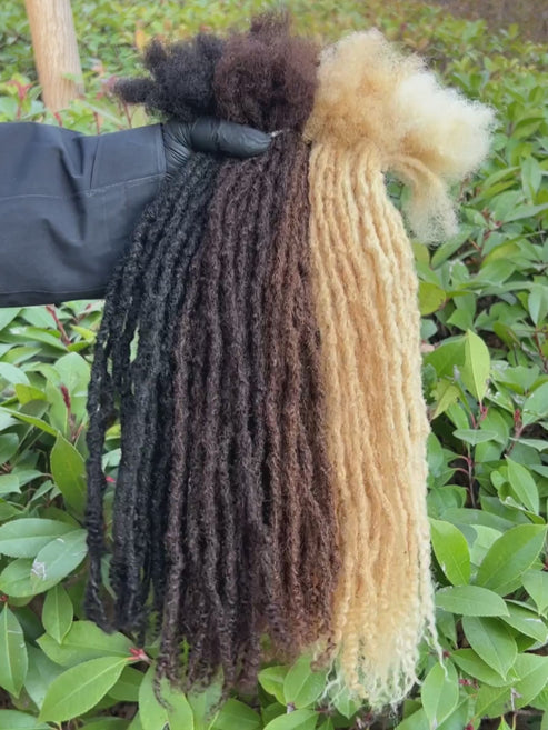 100% Human Hair Textured Interlocked Loc Extensions with Curly Ends – D.E
